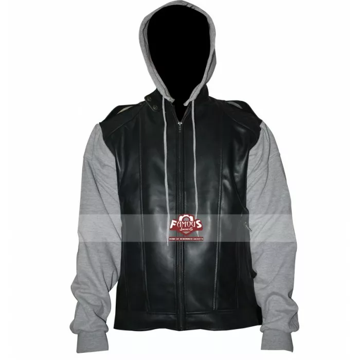 OC Varsity Black Leather Jacket With Jersey Sleeves - Famous Jackets